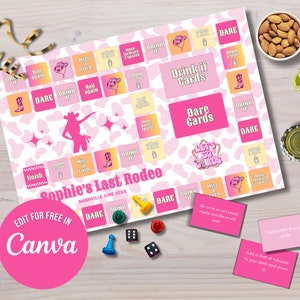 Last Rodeo Bachelorette Party Board Game Editable in Canva Cowgirl Hen ...