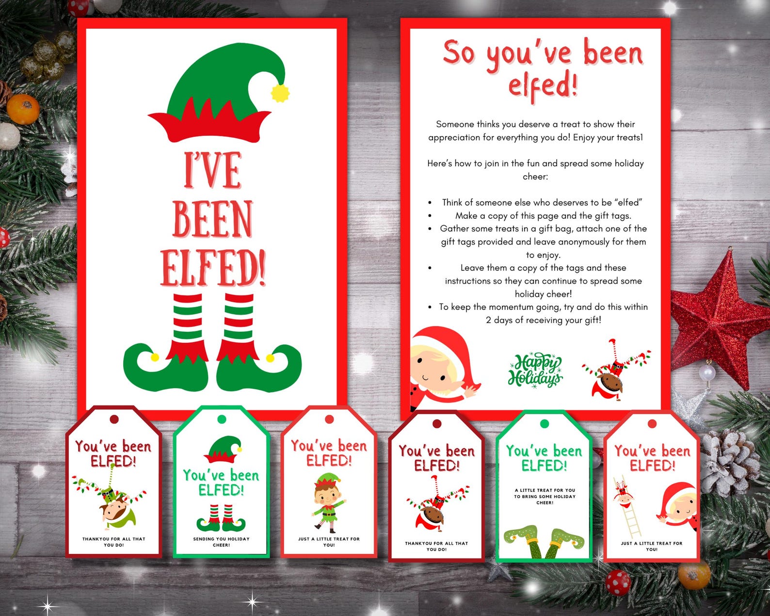 You've Been Elfed Christmas Printable Gift Tags, Teacher Appreciation ...