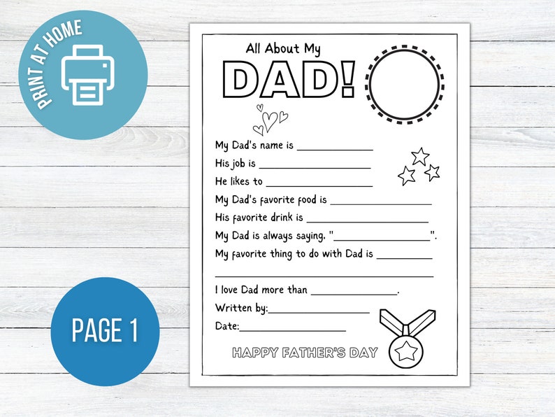 All About My Dad Printable Worksheet for Kids Father's Day Keepsake ...