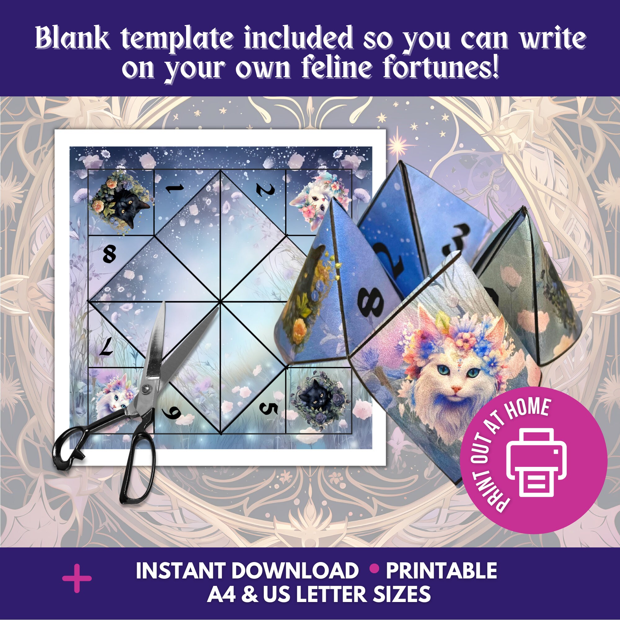 Cootie Catcher Fortune Teller Chatterbox Printable Game Cat Themed ...