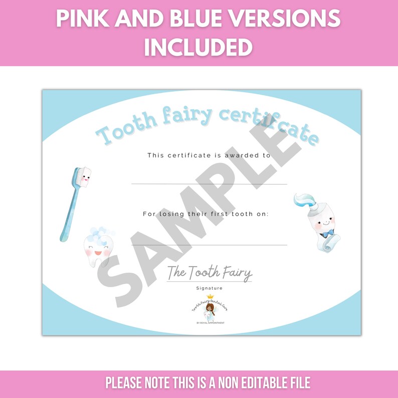 Tooth Fairy Certificate First Tooth Loss Printable Write on at Home Non ...