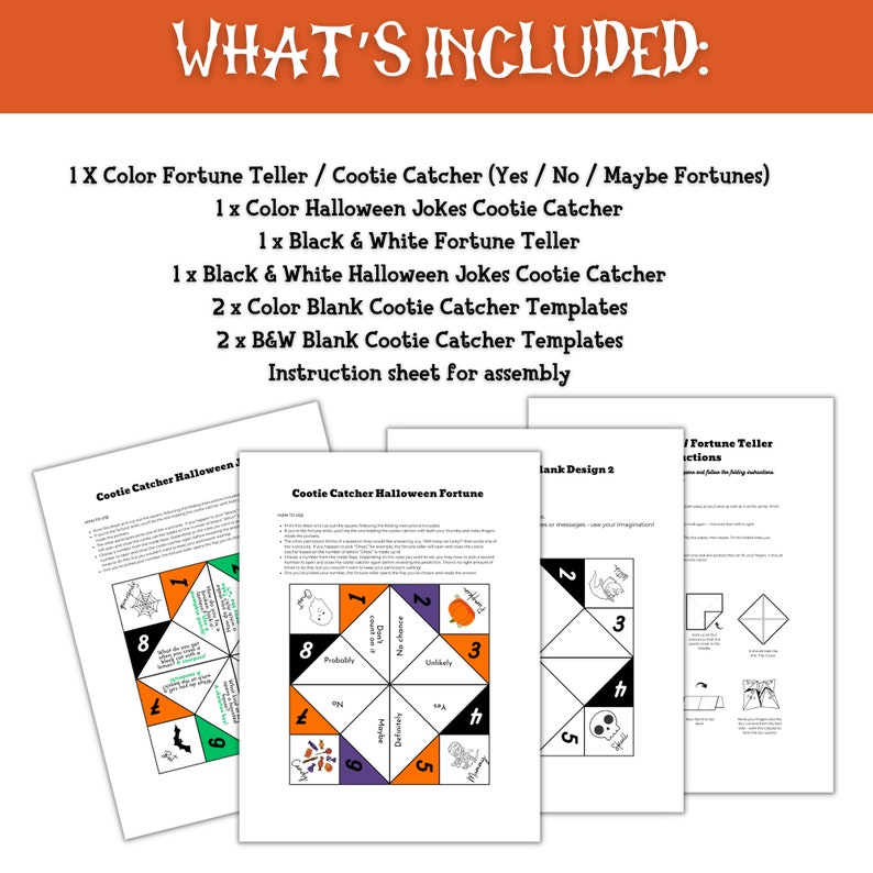 Halloween Cootie Catcher Fortune Teller Bundle Paper Folding Game ...
