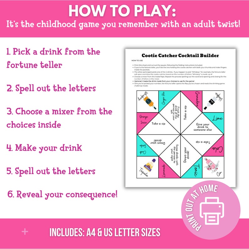 Bachelorette Cocktail Builder Fortune Teller Cootie Catcher Chatterbox ...