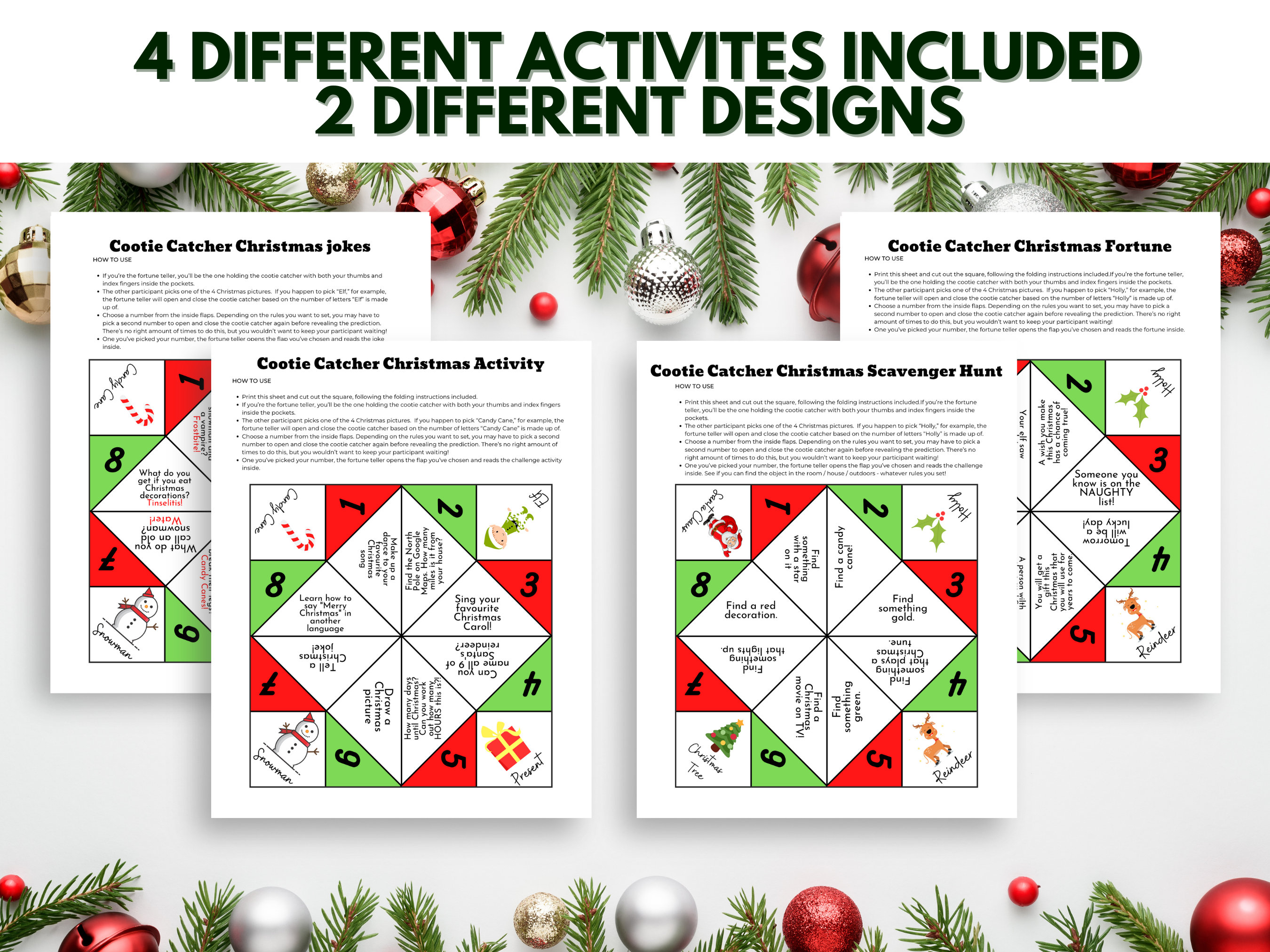 Fortune Teller Cootie Catcher Chatterbox Christmas Themed - Jokes ...