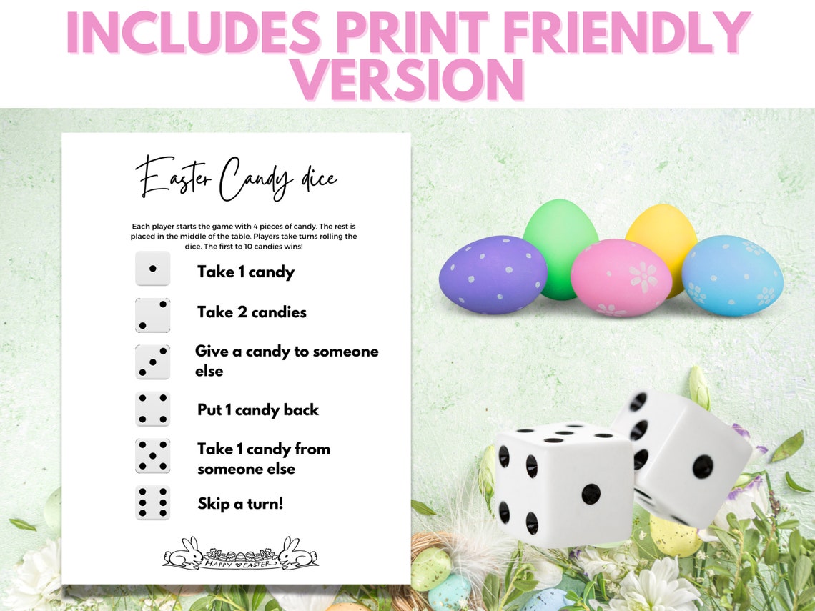 Easter Candy Dice Game Printable Easter Game Kids Activity Classroom ...