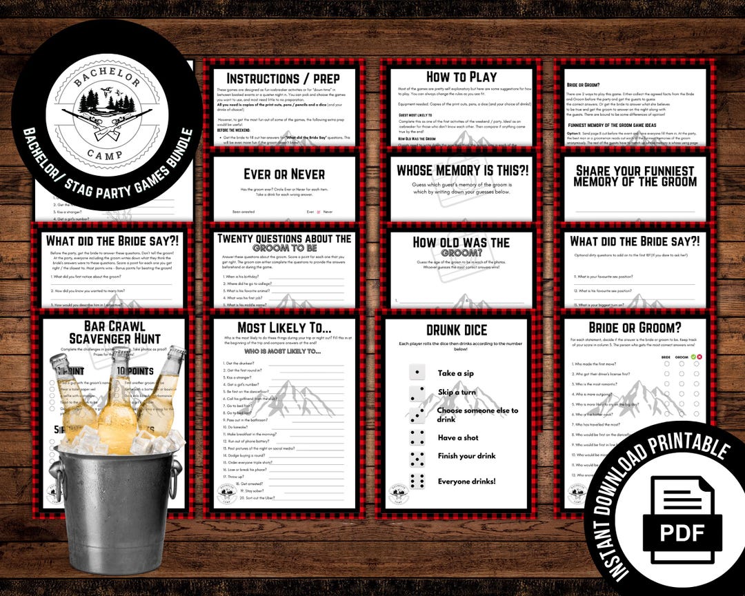 Bachelor Party Stag Do Game Bundle, Camping Trip Weekend in the Woods ...