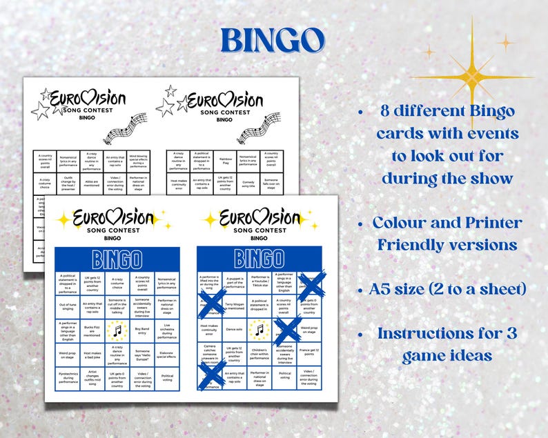 Eurovision Party Games Bundle 2025 Eurovision Sweepstake Trivia Bingo ...