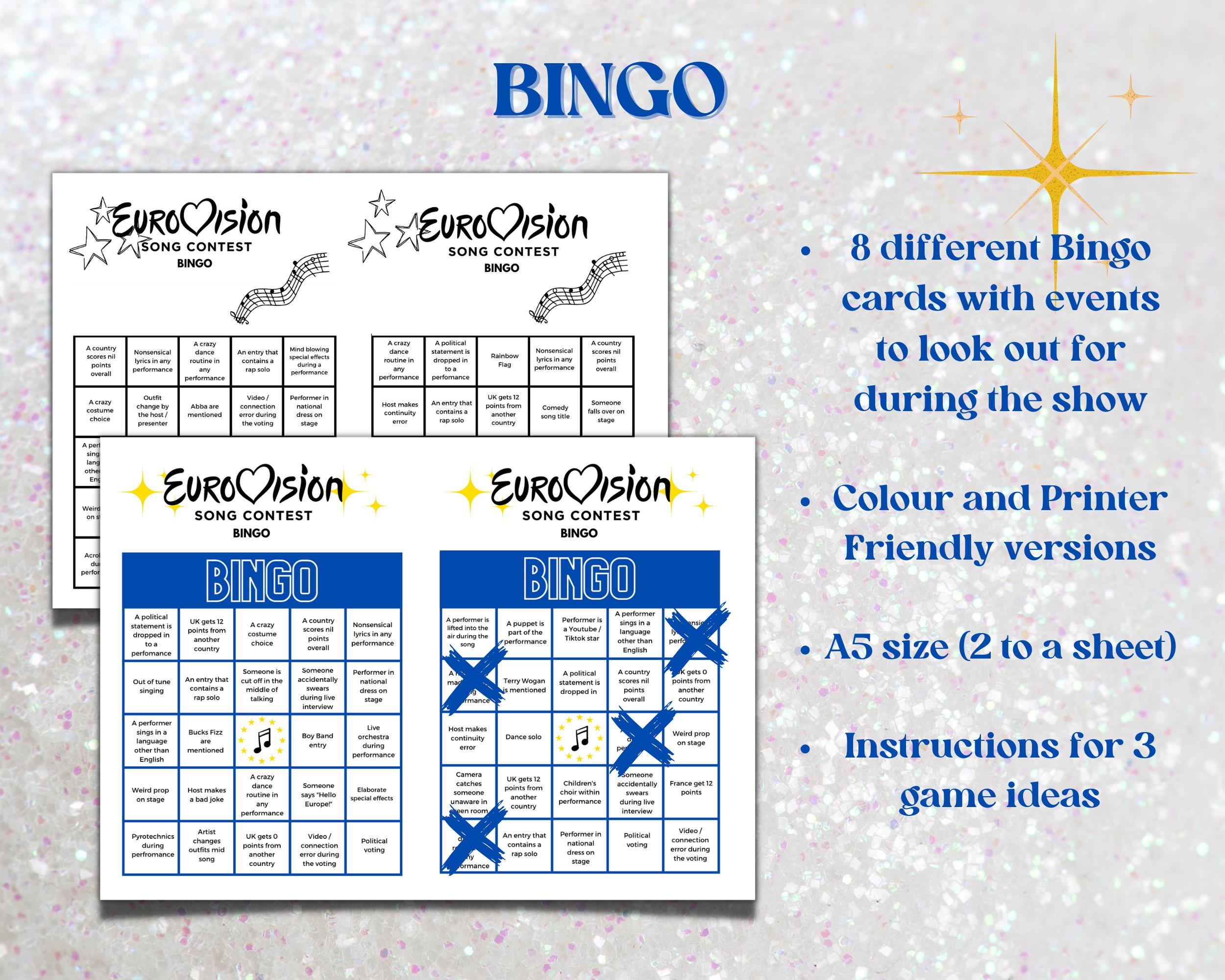 Eurovision Party Games Bundle 2025 Eurovision Sweepstake Trivia Bingo ...