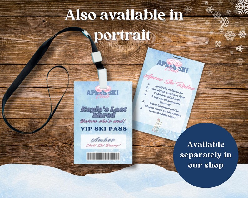 Editable Ski Pass Apres Ski Bachelorette Party Printable Lanyard Canva ...