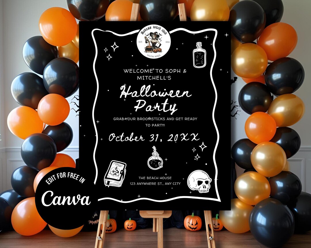 Adult Halloween Party Welcome Signs Editable Canva Template Printable ...