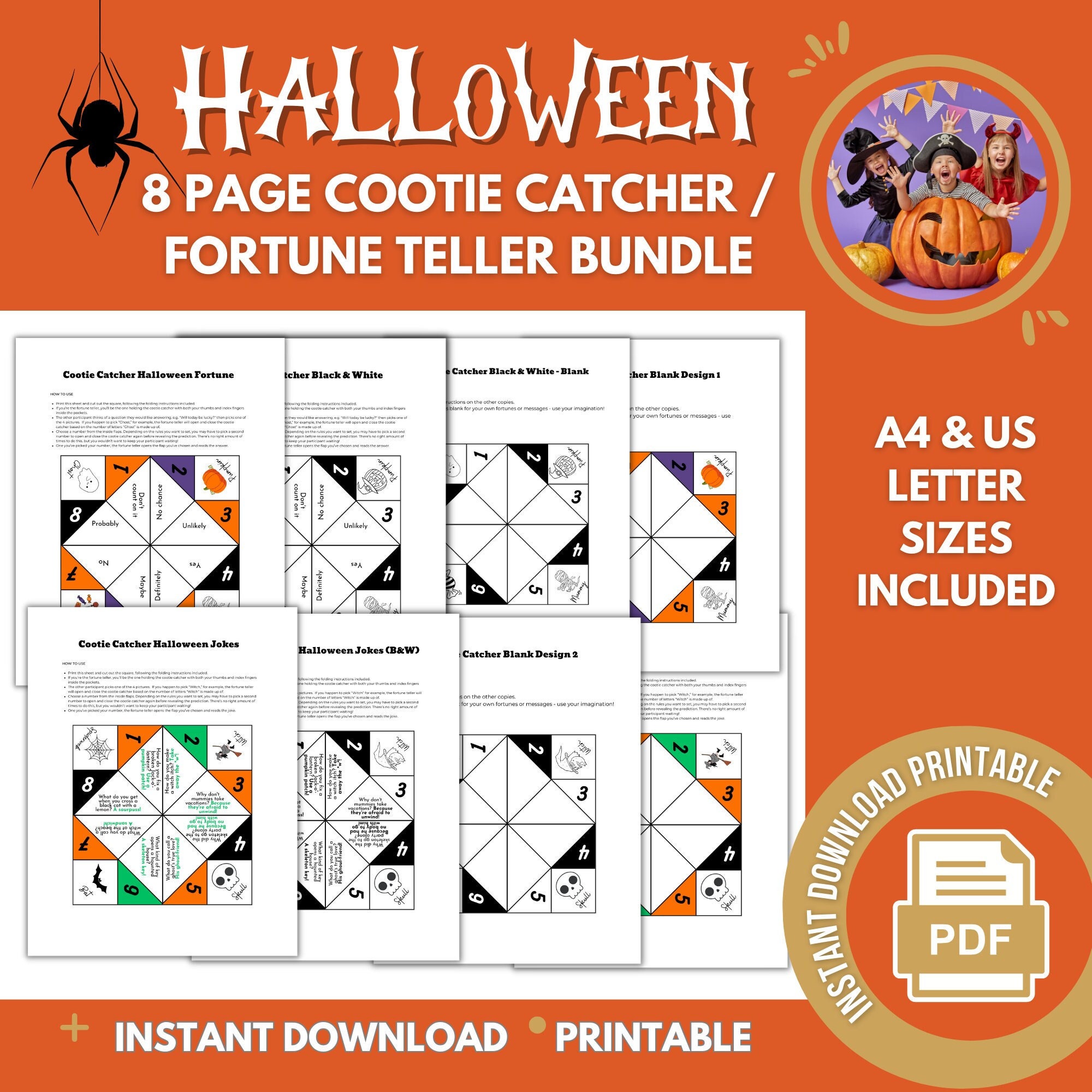 Halloween Cootie Catcher Fortune Teller Bundle Paper Folding Game ...