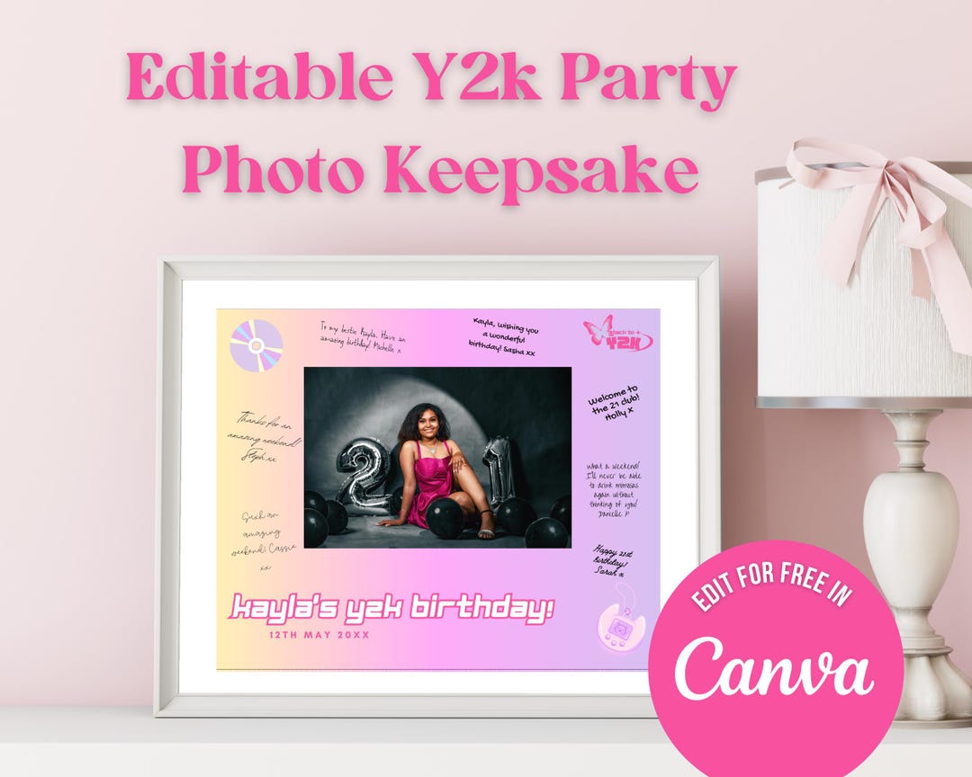 Y2k 2000s Party 21st Birthday Photo Mat Editable Canva Template ...