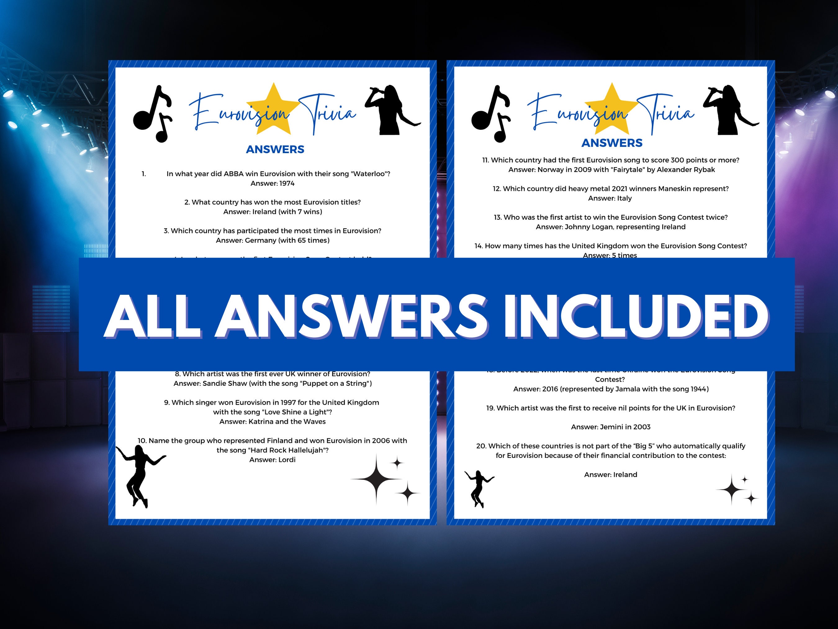 Eurovision Song Contest Trivia Game 20 Questions Multiple Choice Answer ...