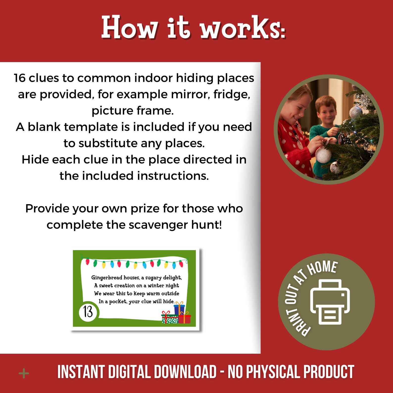 Christmas Indoor Scavenger Hunt for Kids, 16 Christmas Treasure Hunt ...