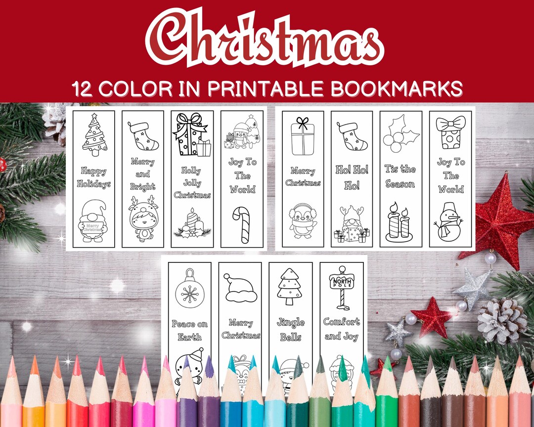 Christmas Bookmarks for Kids: Coloring Activity Party Favors (instant ...