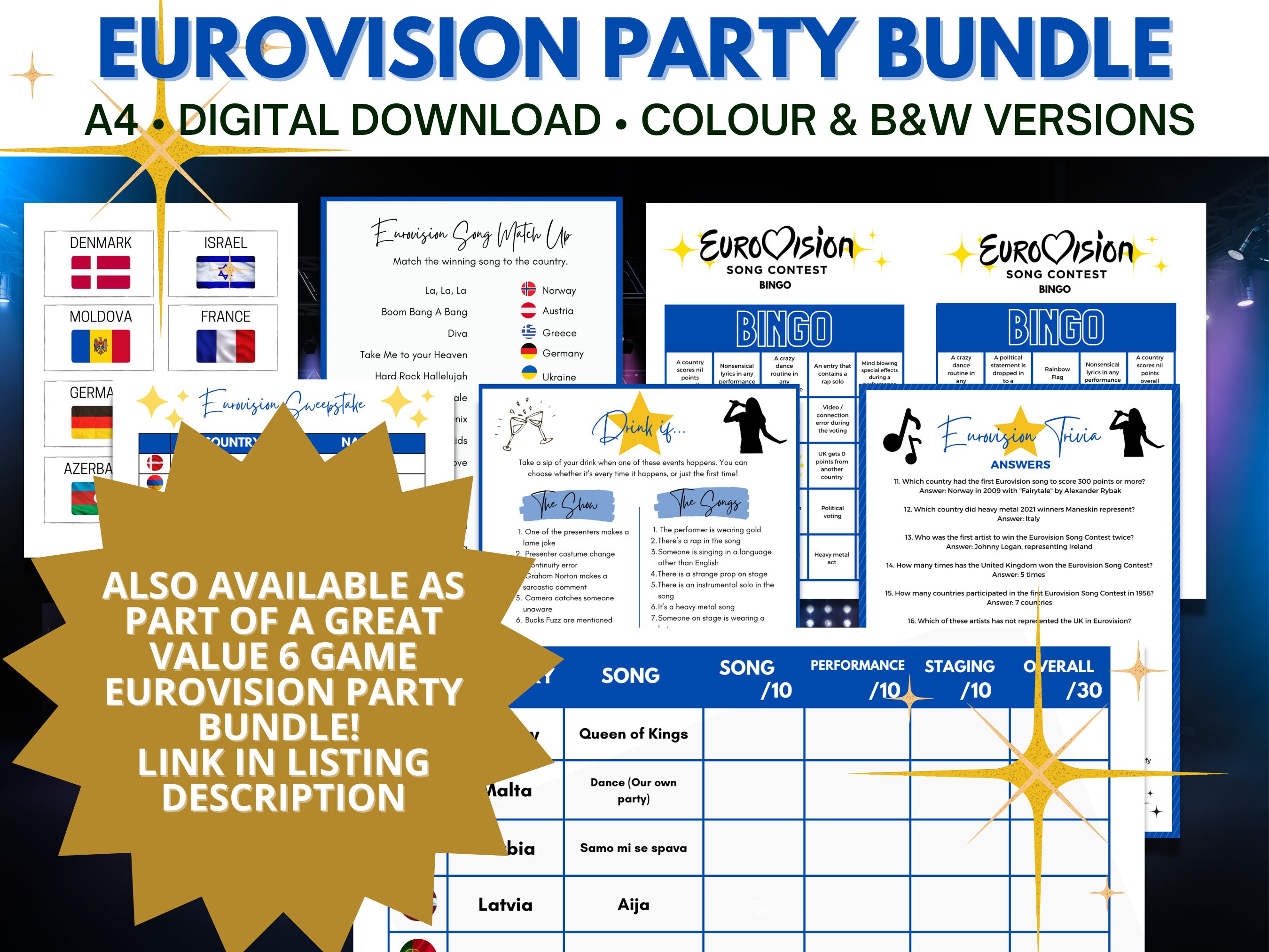 Eurovision Song Content Bingo Cards Eurovision Party Game Eurovision ...