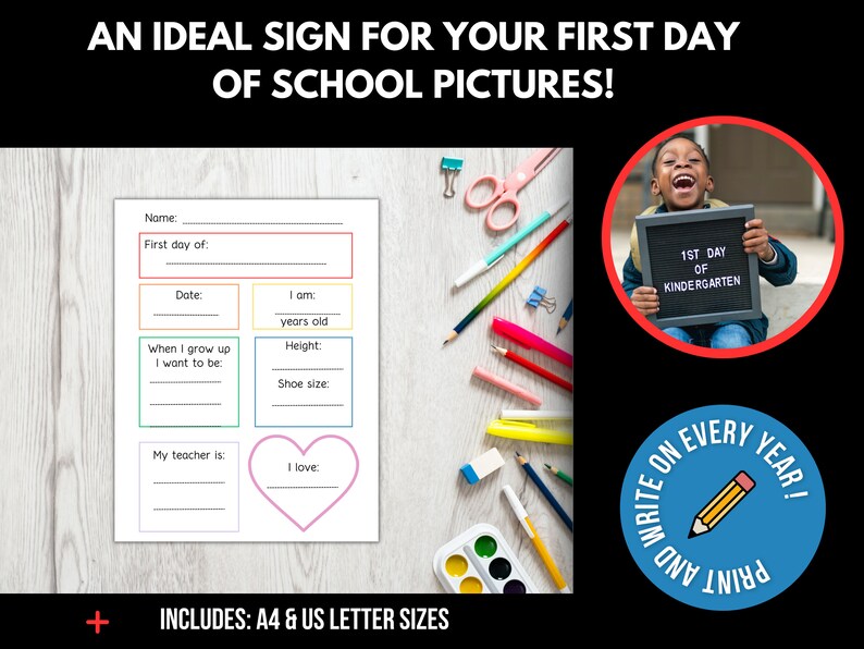 First Day of School Print at Home Sign, Back to School Sign, Back to ...