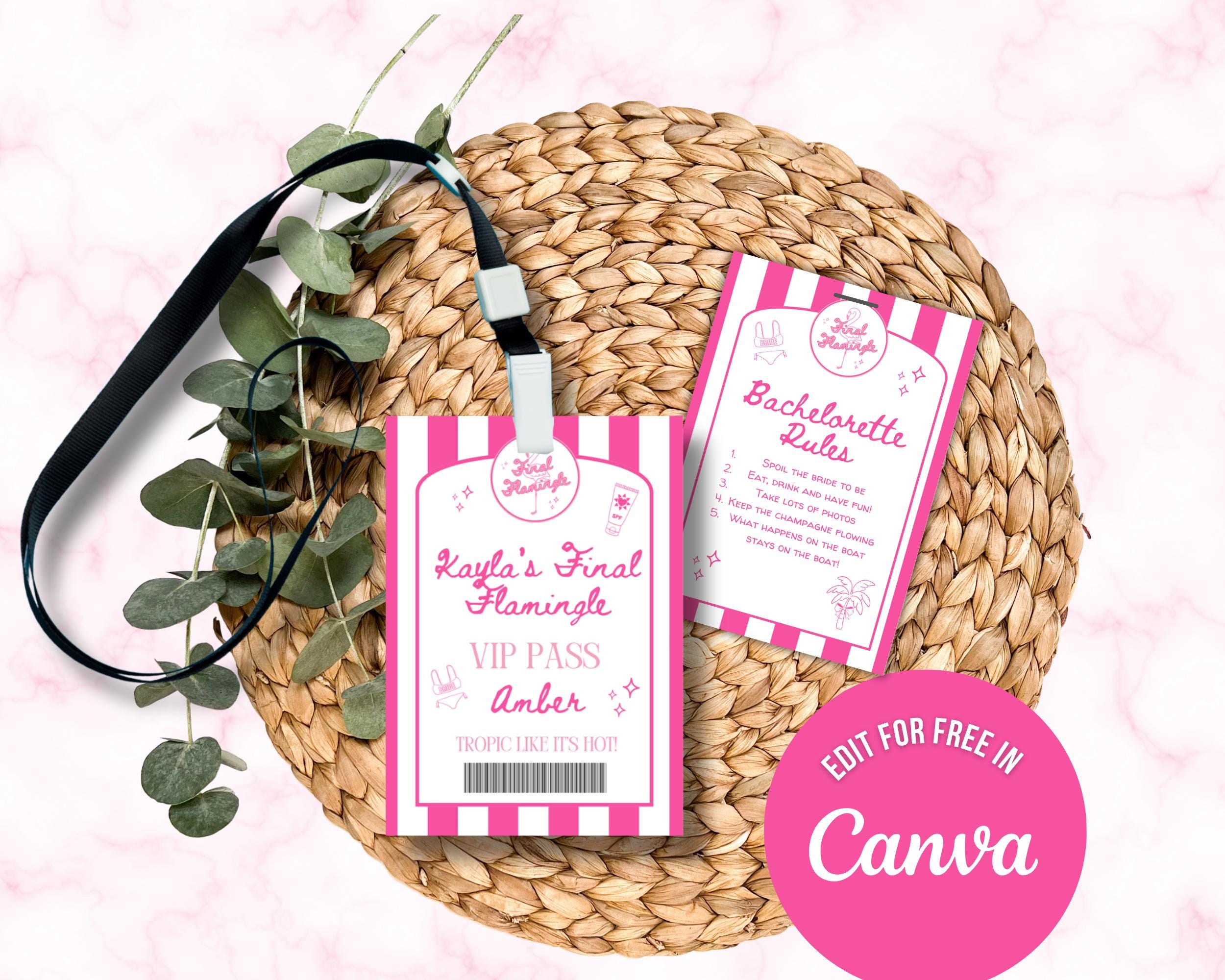 Editable Final Flamingle Bachelorette Party Printable Lanyard Canva ...