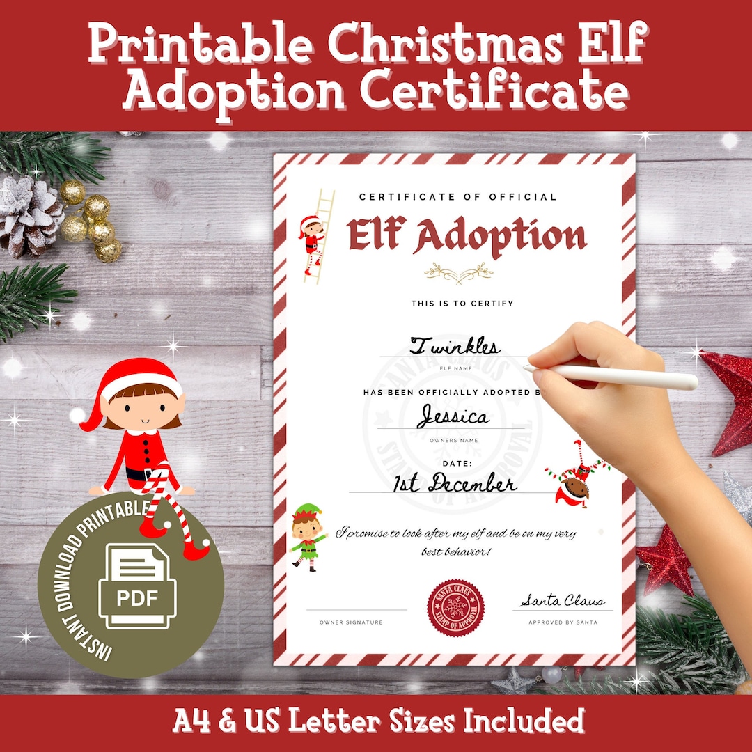 Christmas Elf Adoption Certificate Printable Elf Arrival Christmas ...