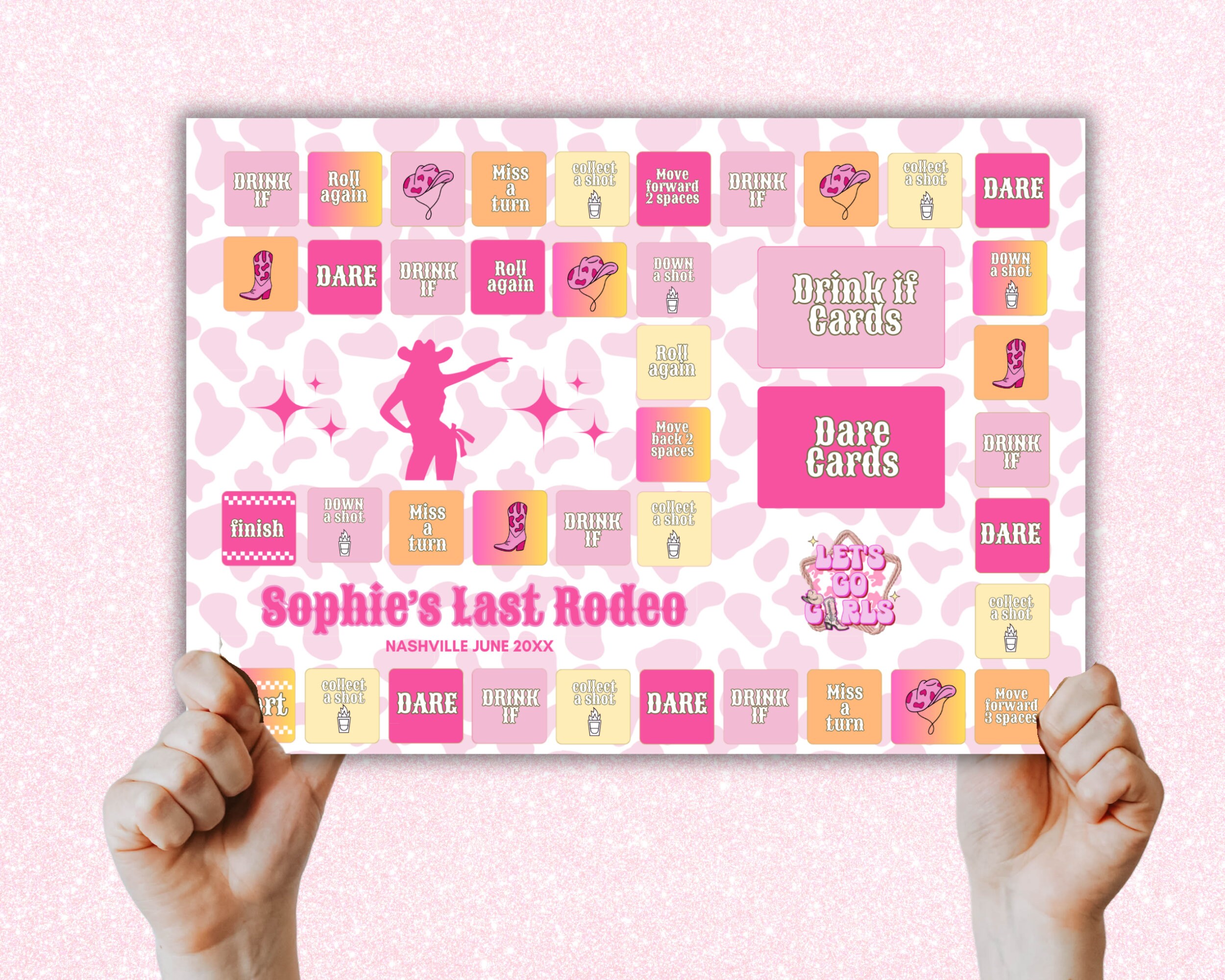 Last Rodeo Bachelorette Party Board Game Editable in Canva Cowgirl Hen ...