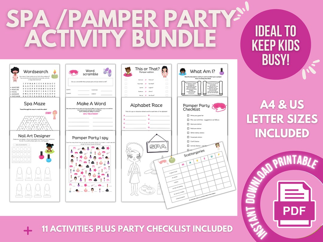 Spa Party Activity Bundle Printable Kids Pamper Party Games Birthday ...