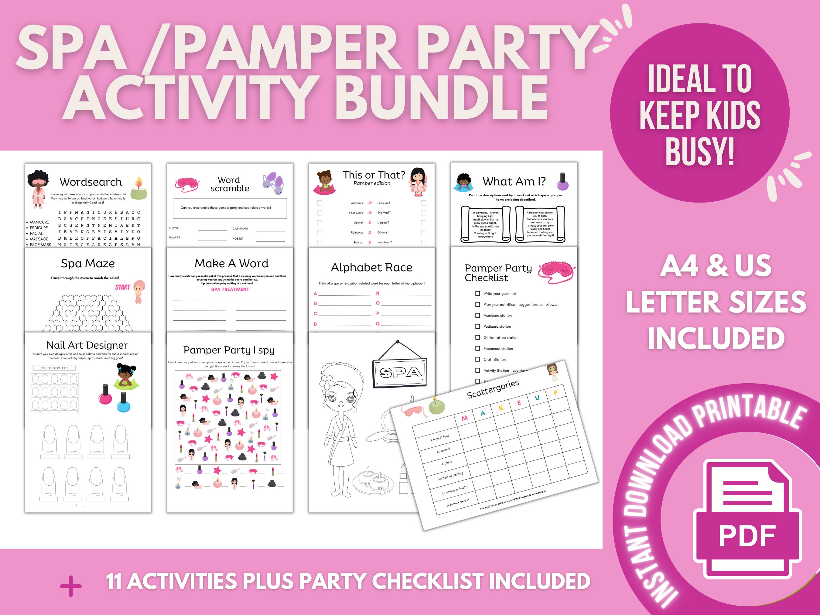 Spa Party Activity Bundle Printable Kids Pamper Party Games Birthday ...