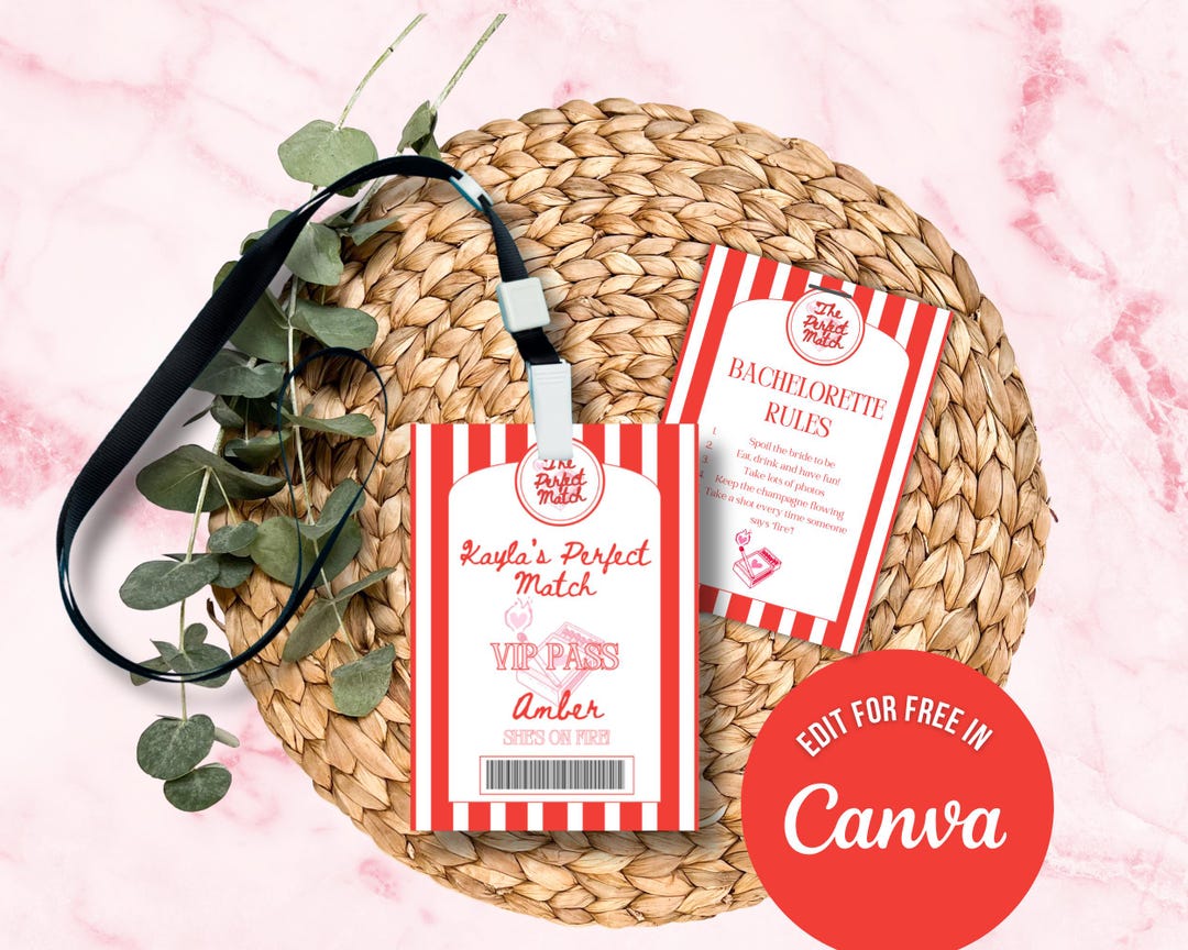 Editable the Perfect Match VIP Pass Lanyard, Bachelorette Hen Party ...