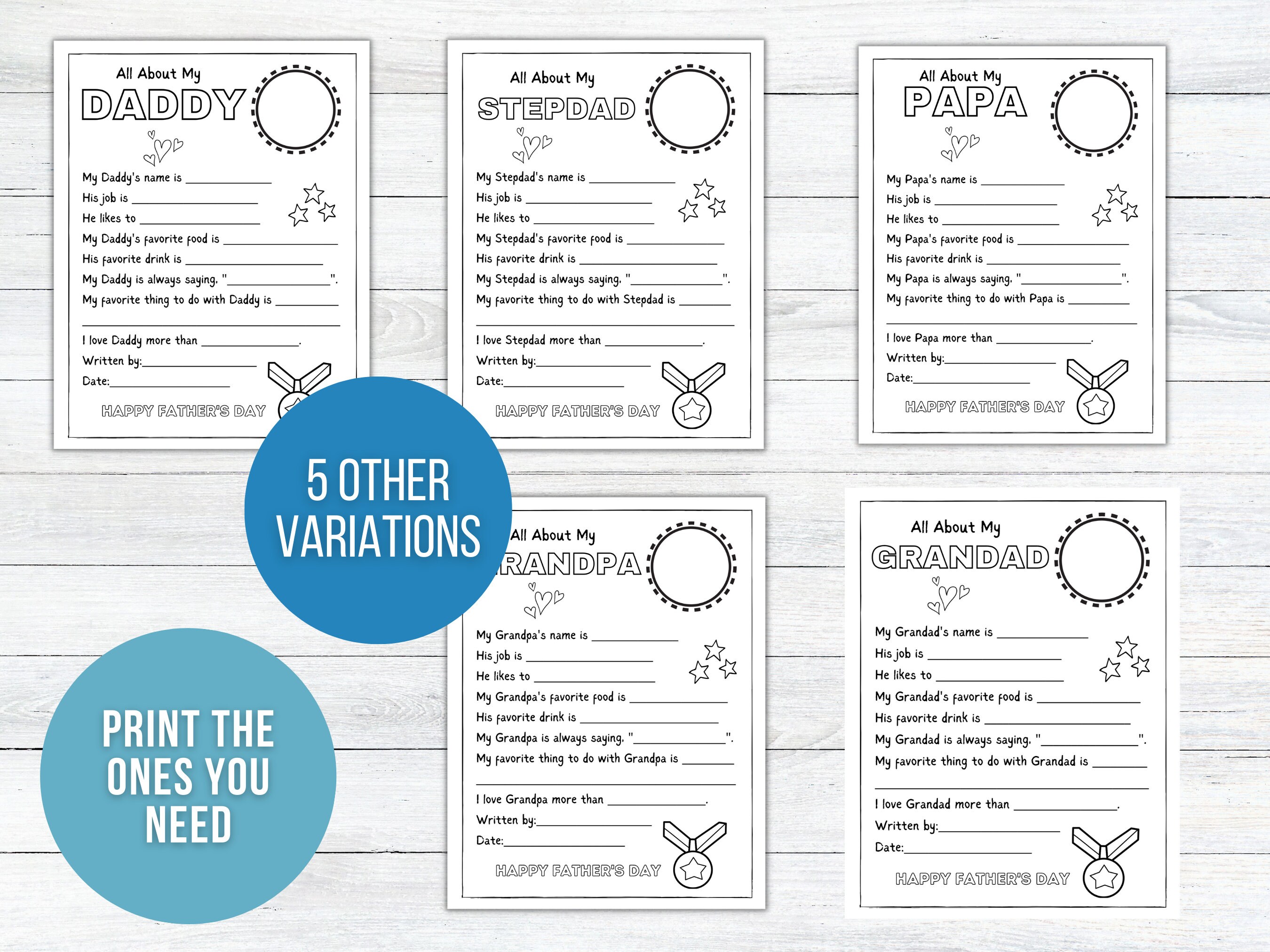 All About My Dad Printable Worksheet for Kids Father's Day Keepsake ...