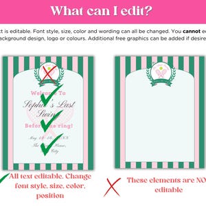 Last Swing Tennis Preppy Hen Party Bachelorette Welcome Signs Editable ...