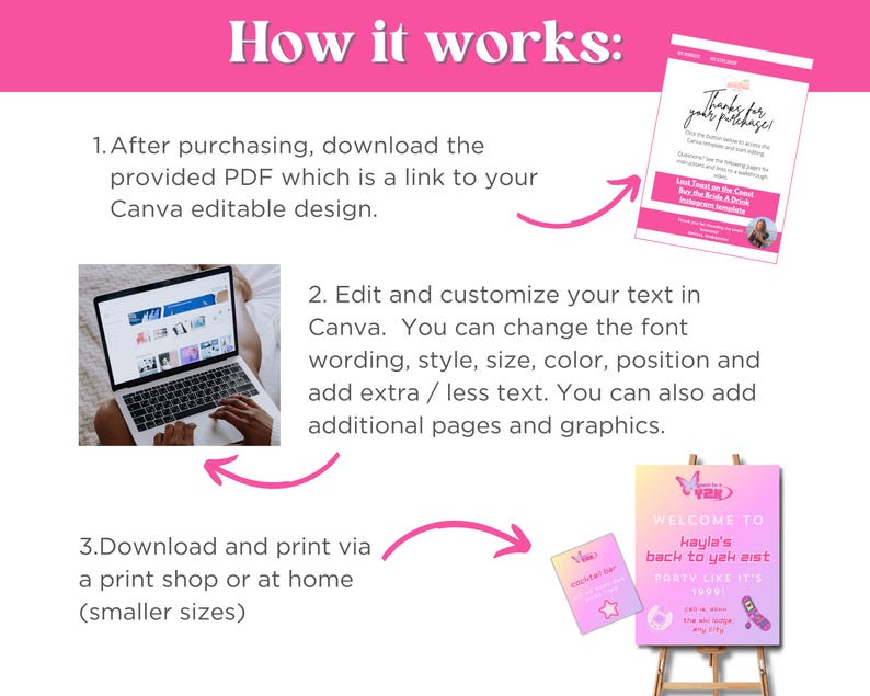 Y2k Birthday Party Welcome Signs Editable Canva Template Printable 21st ...