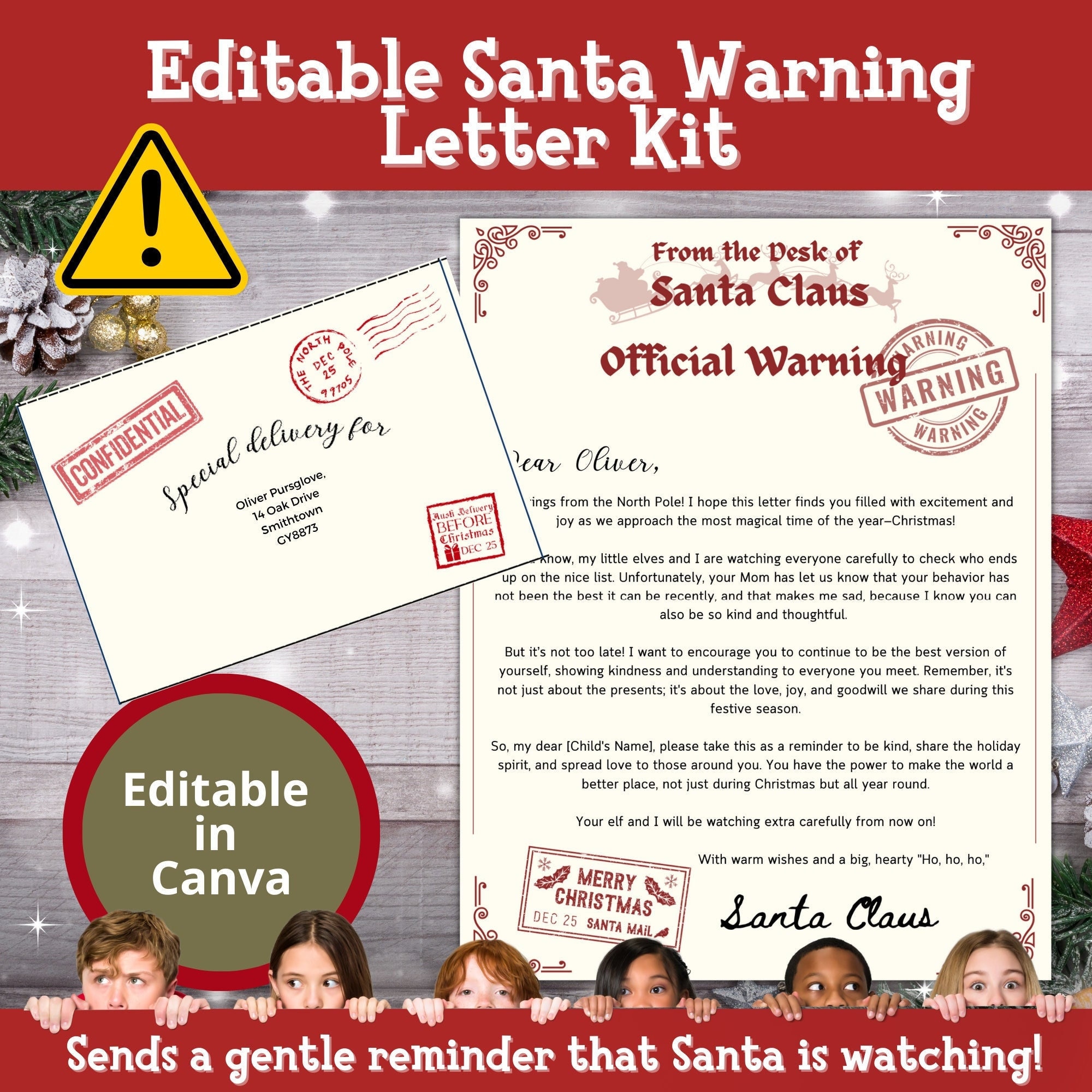 Santa Warning Letter Editable Canva Template, Child Behavior Report ...