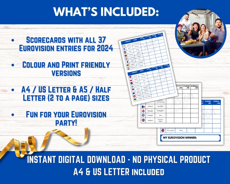 Eurovision Song Contest Scorecards 2024 All 37 Entries Song Titles A4 ...