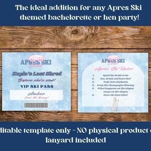 Editable Ski Pass Apres Ski Bachelorette Party Printable Lanyard Canva ...