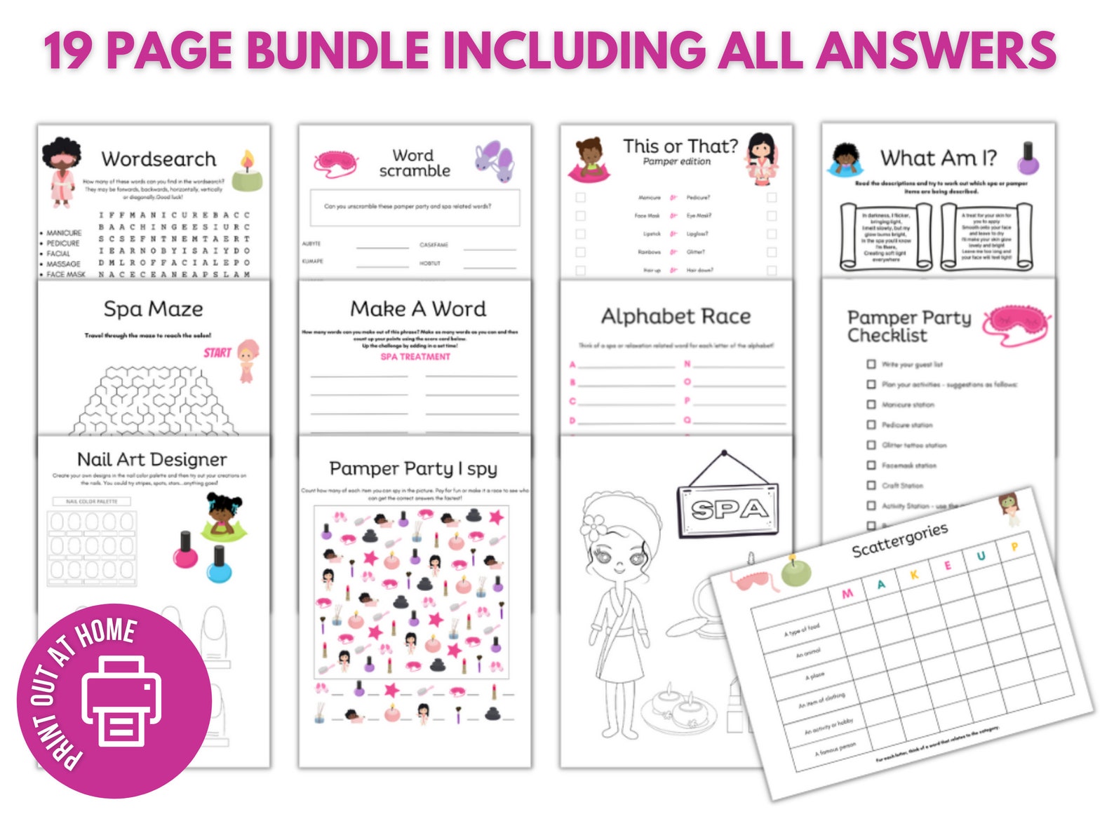 Spa Party Activity Bundle Printable Kids Pamper Party Games Birthday ...