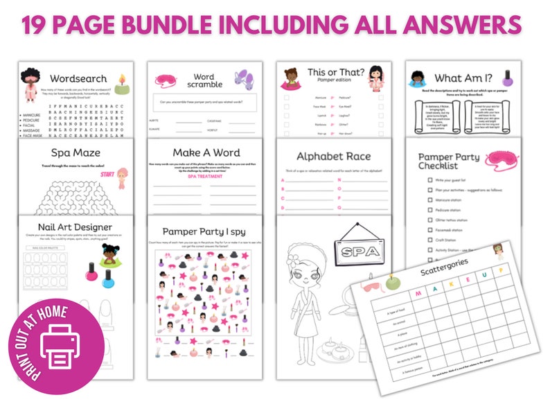 Spa Party Activity Bundle Printable Kids Pamper Party Games Birthday ...