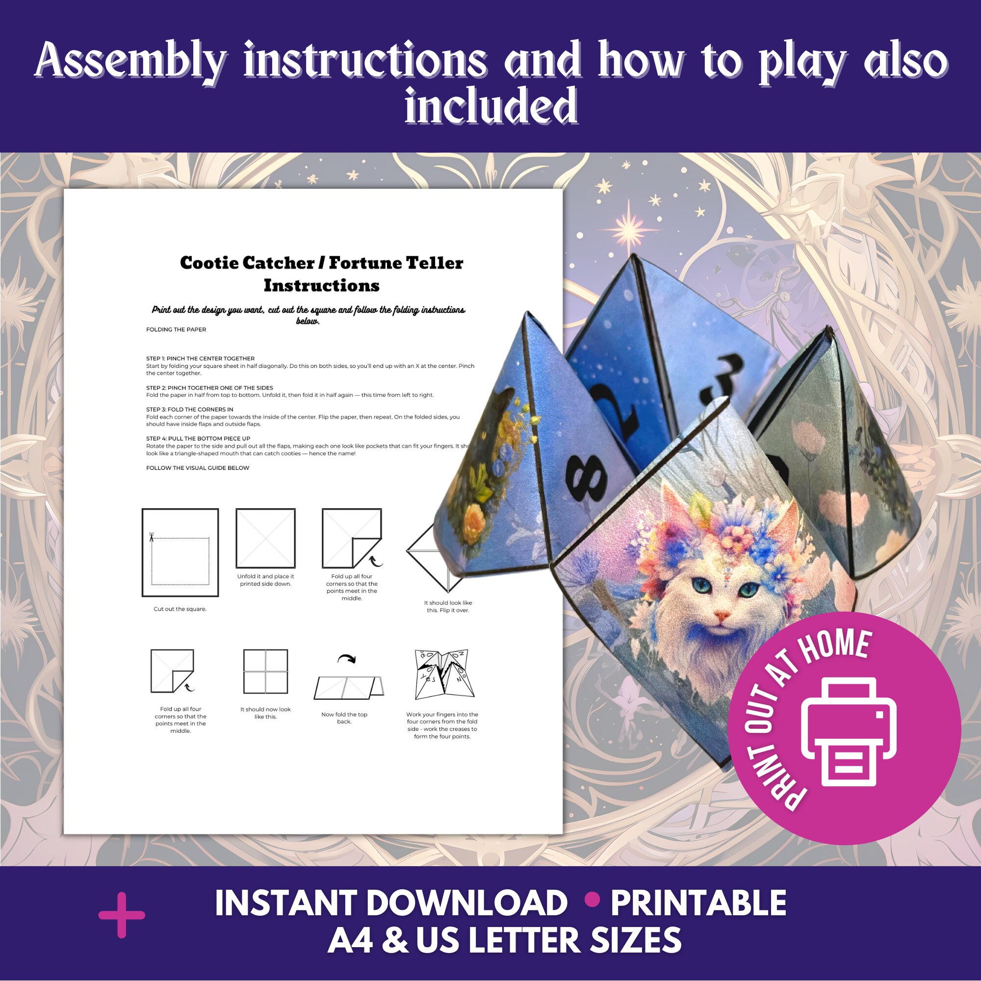 Cootie Catcher Fortune Teller Chatterbox Printable Game Cat Themed ...