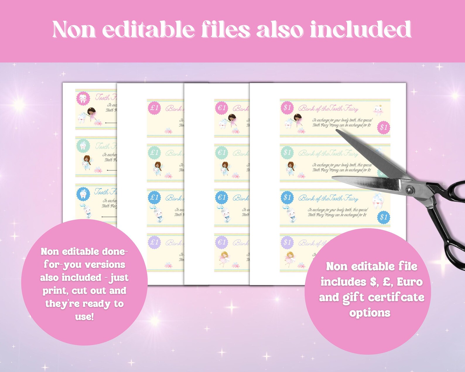 Tooth Fairy Money Printable: Dollar, Euro, GBP, Gift Coupon (digital ...