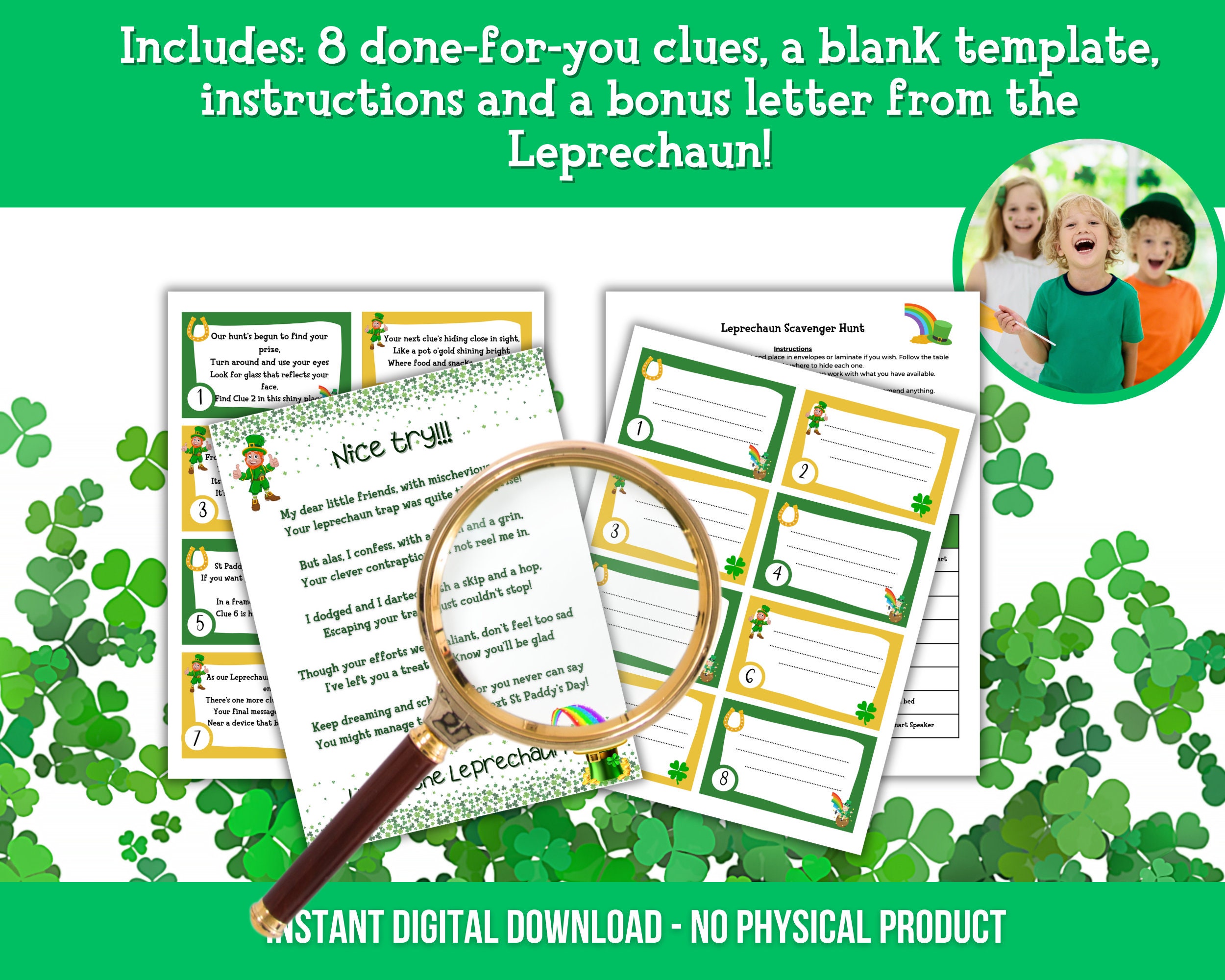 St Patricks Day Indoor Scavenger Hunt for Kids Printable, Leprechaun ...