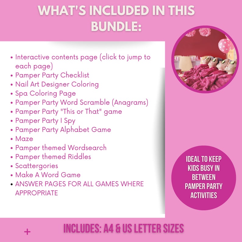 Girls Birthday Spa Party Activity Bundle, Printable Kids Pamper Party ...