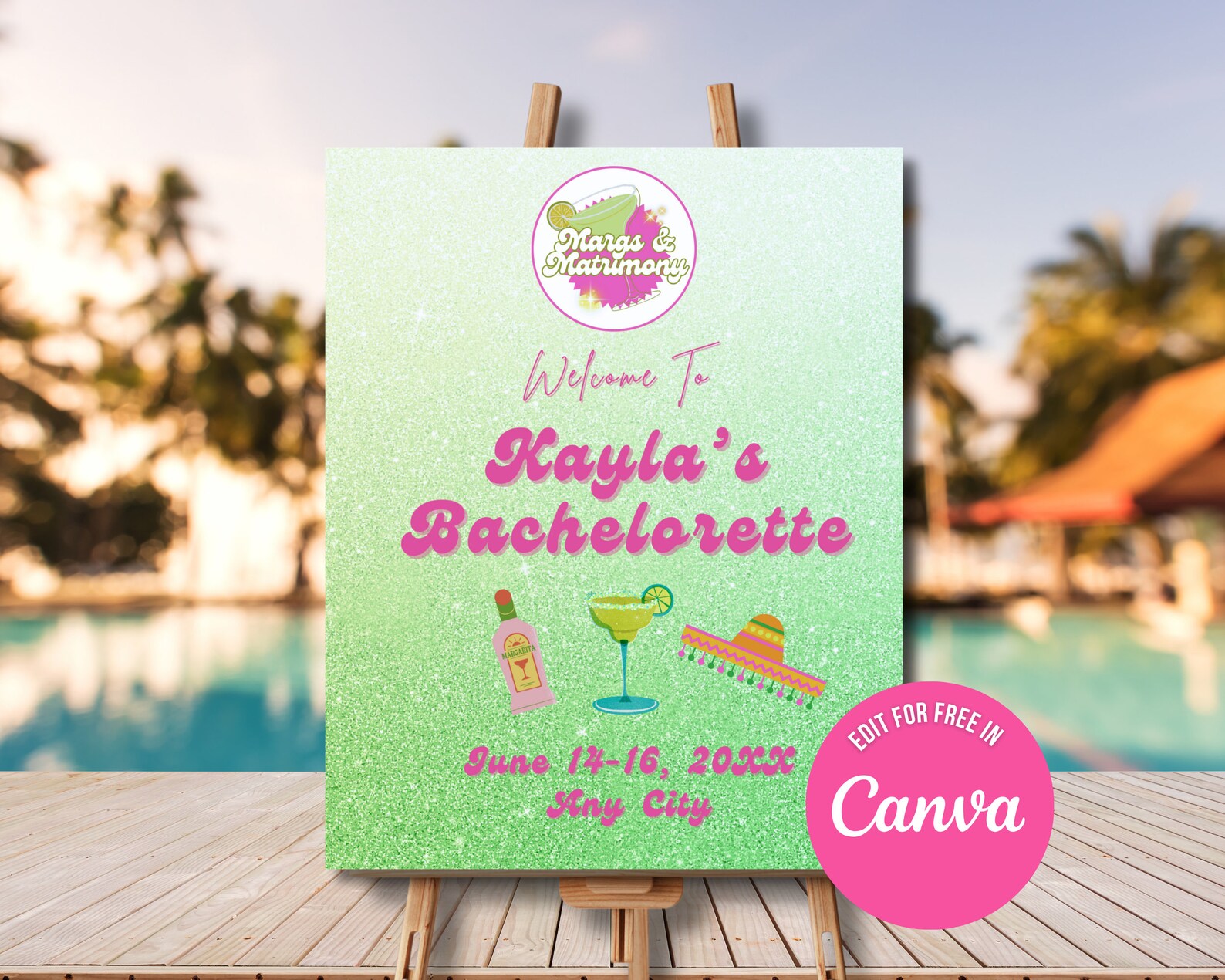 Margs and Matrimony Bachelorette Party Welcome Signs Editable Canva ...