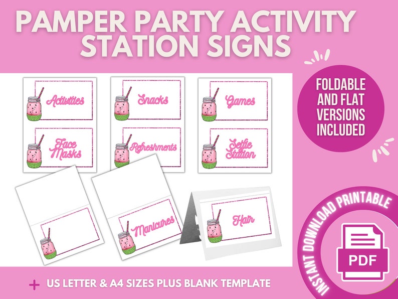 Spa Party Activity Signs, Printable Signs for Pamper Party, Tween ...