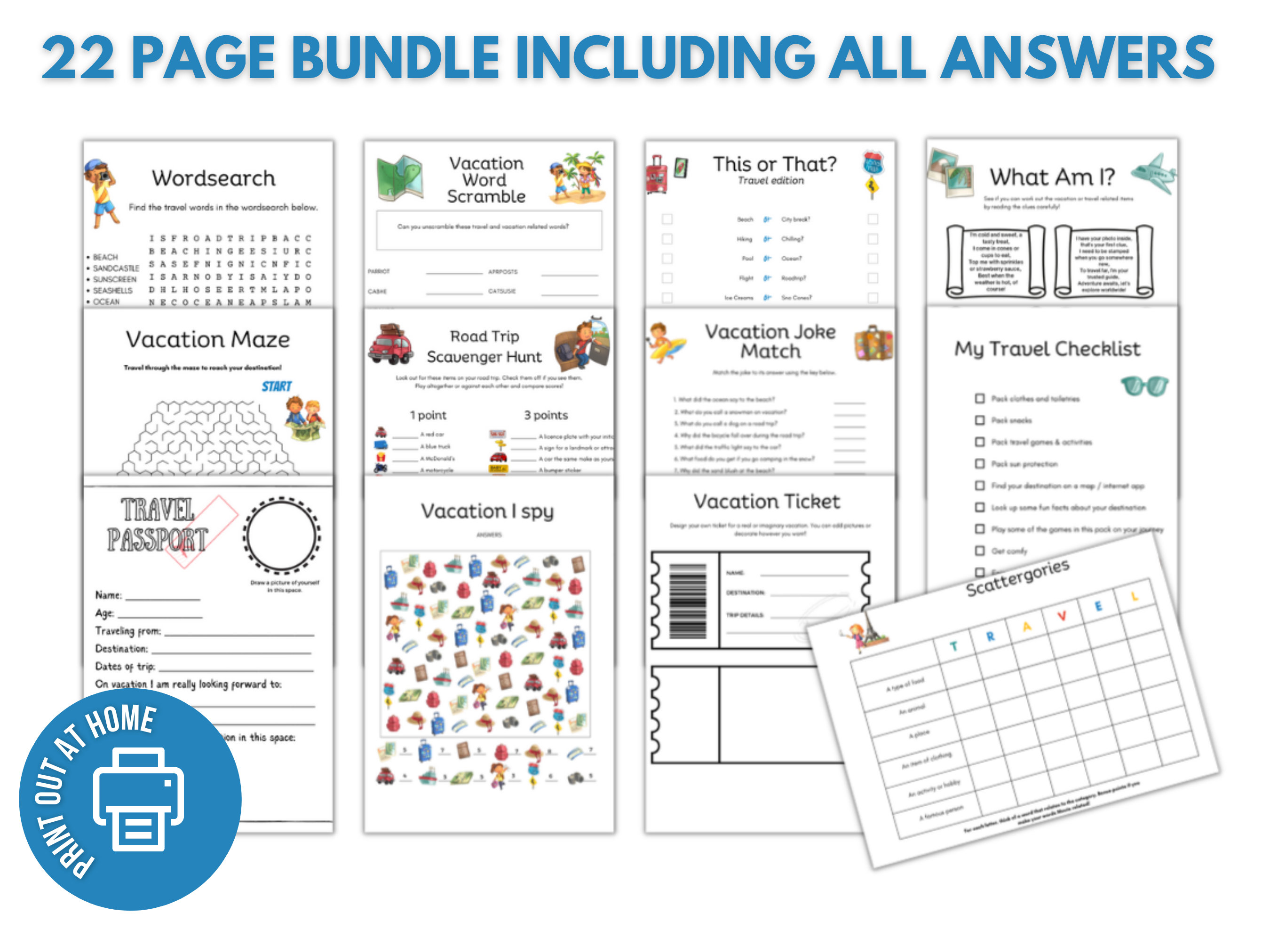 Printable Travel Games Roadtrip Activity Vacation Word Games Puzzles ...