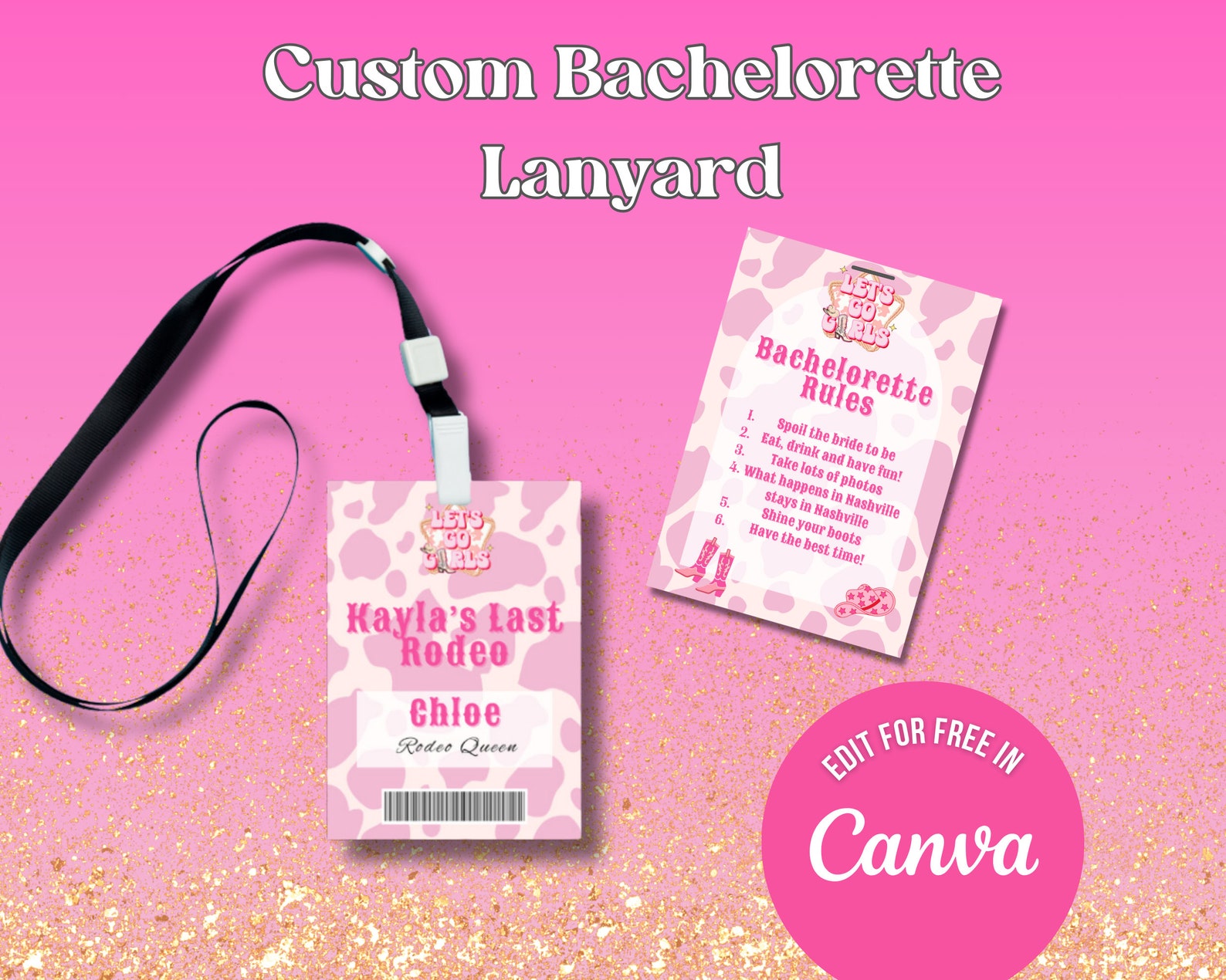 Editable Last Rodeo Bachelorette Party Printable Lanyard Canva Template ...