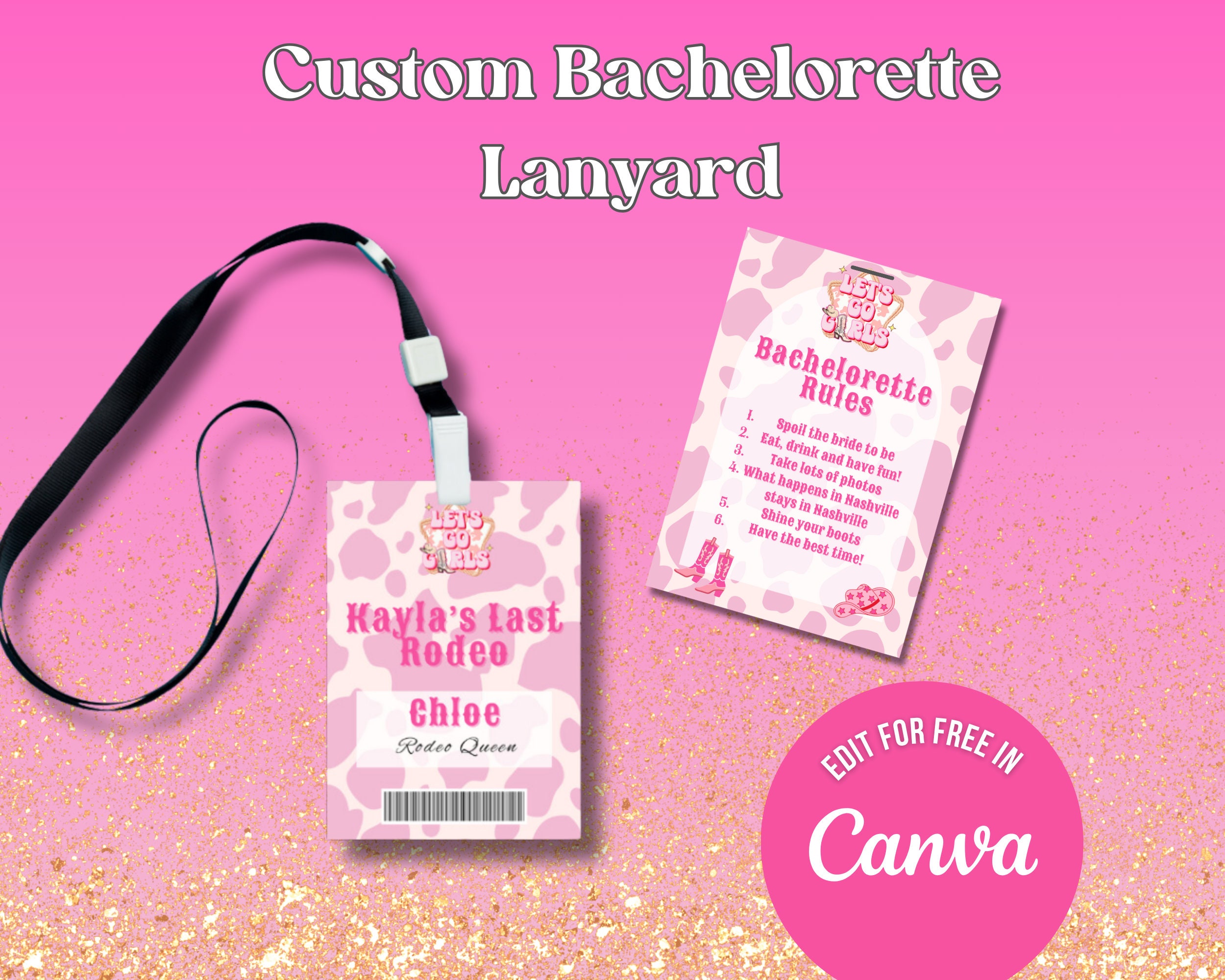 Editable Last Rodeo Bachelorette Party Printable Lanyard Canva Template ...