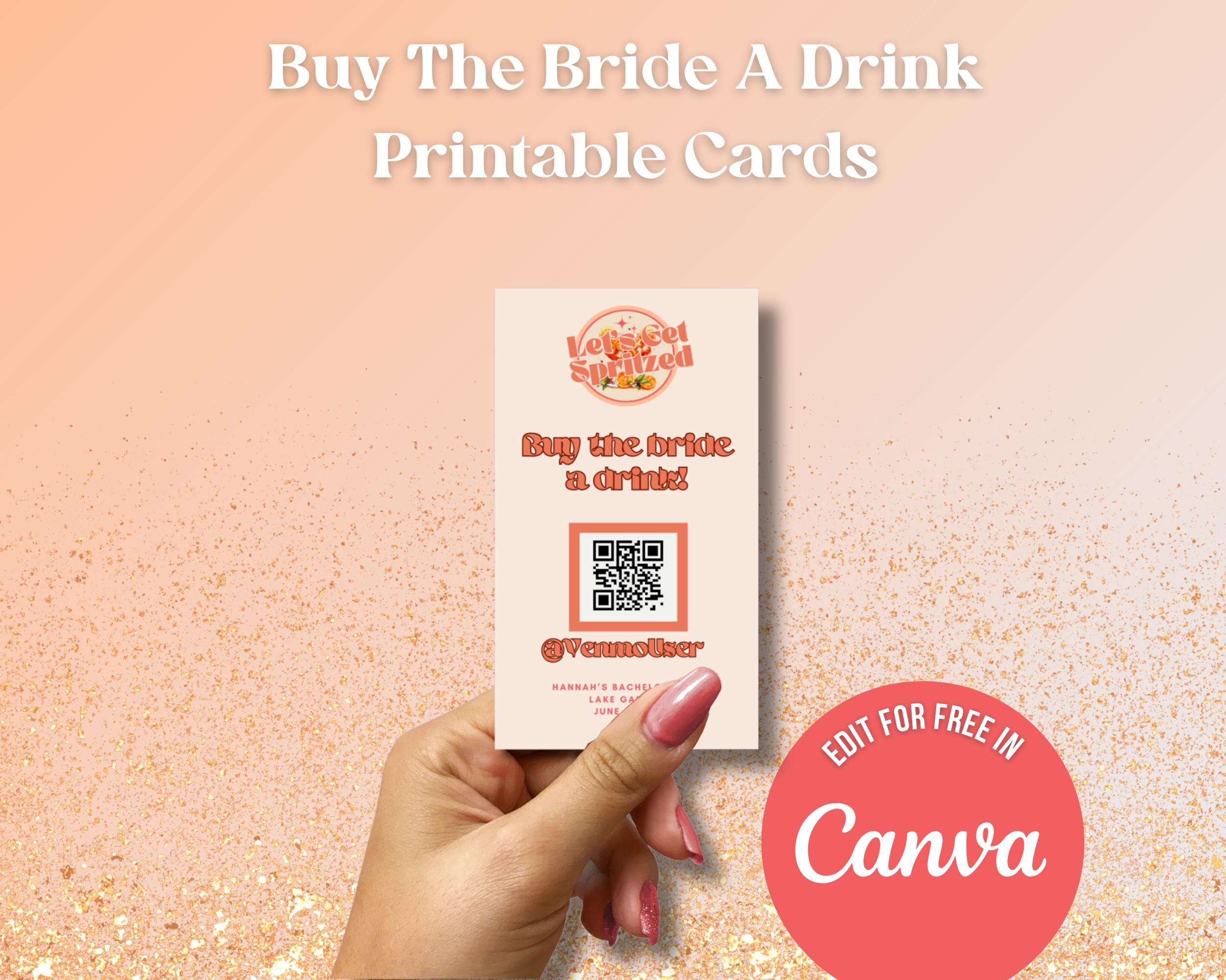 Editable Buy the Bride A Drink Bachelorette Party Printable Card Canva ...
