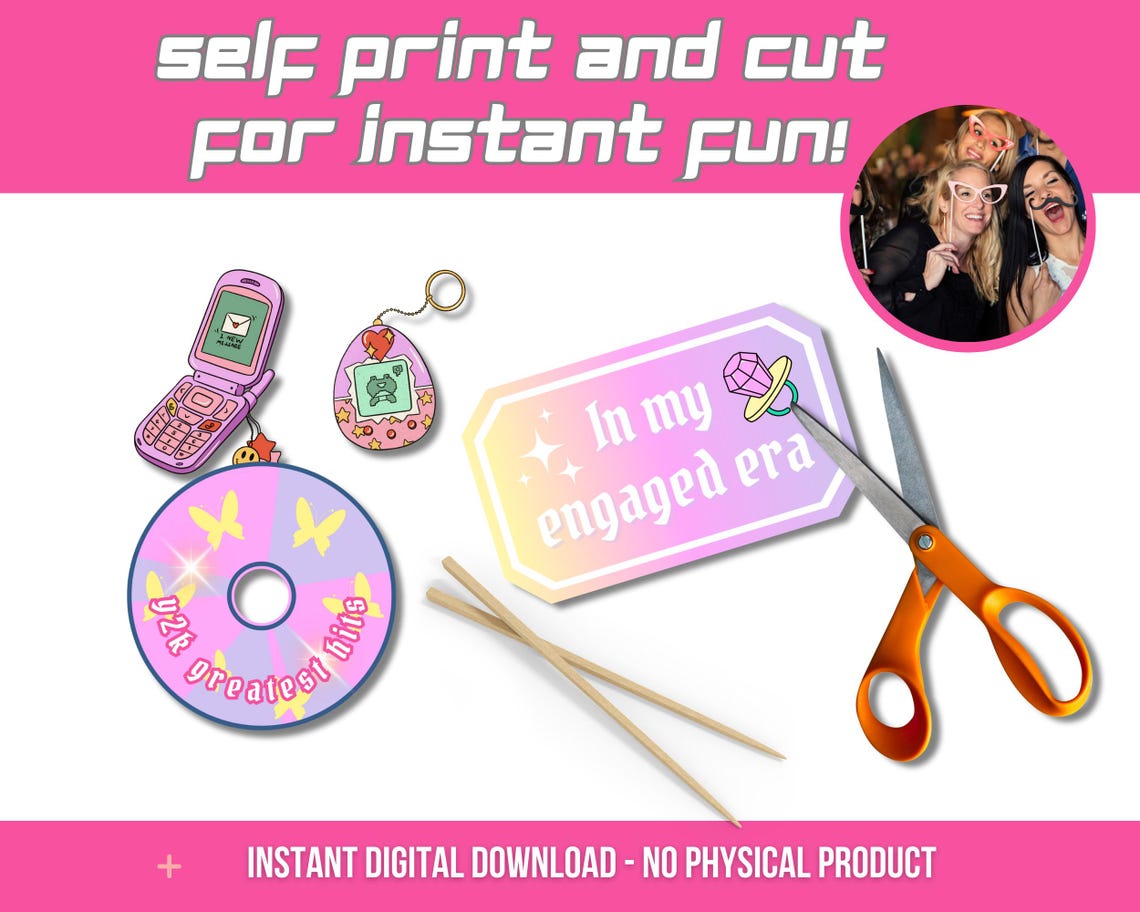 Y2K Bachelorette Photo Booth Props: 2000s Party Decorations, 30 Designs ...