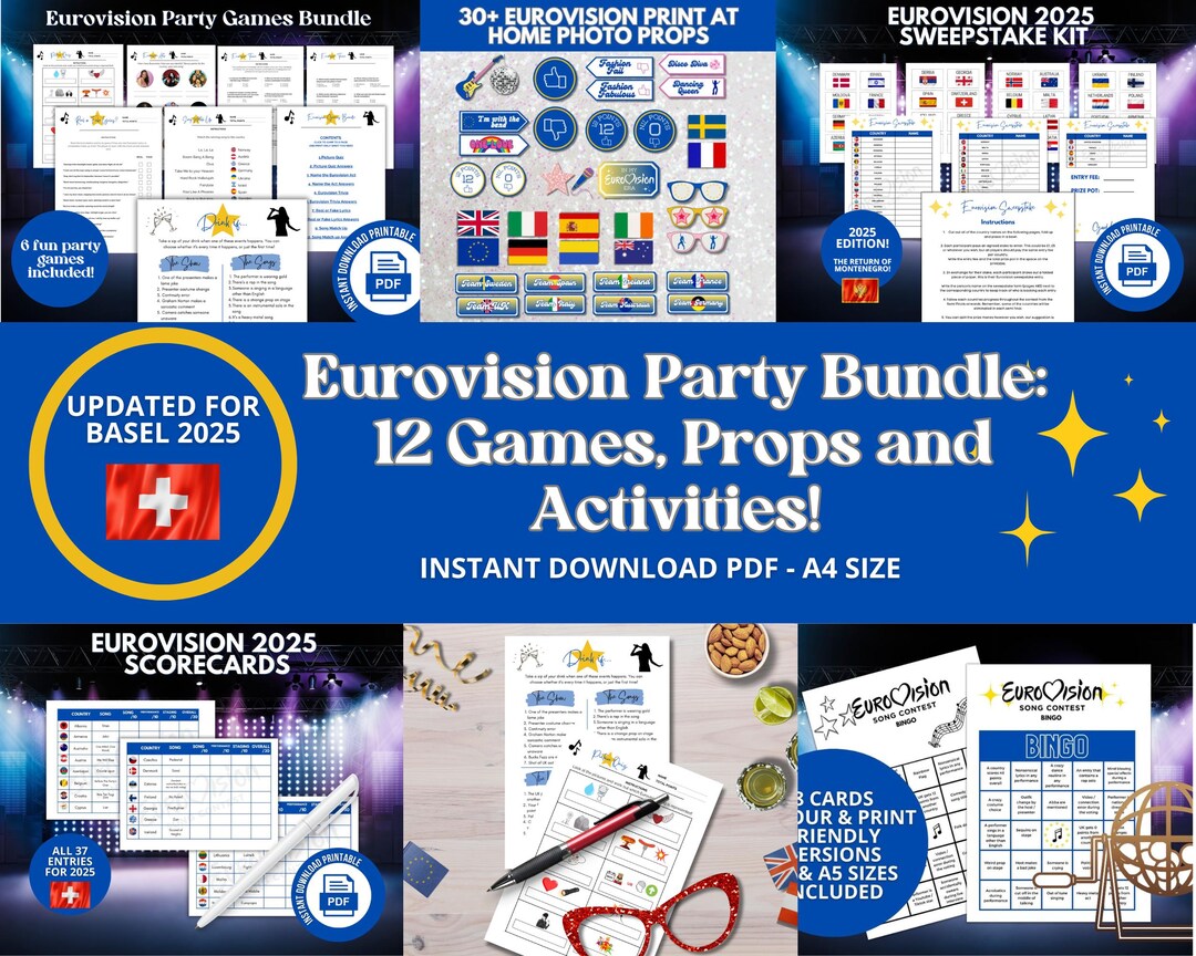 Eurovision Party Games Bundle 2025 Eurovision Sweepstake Trivia Bingo ...