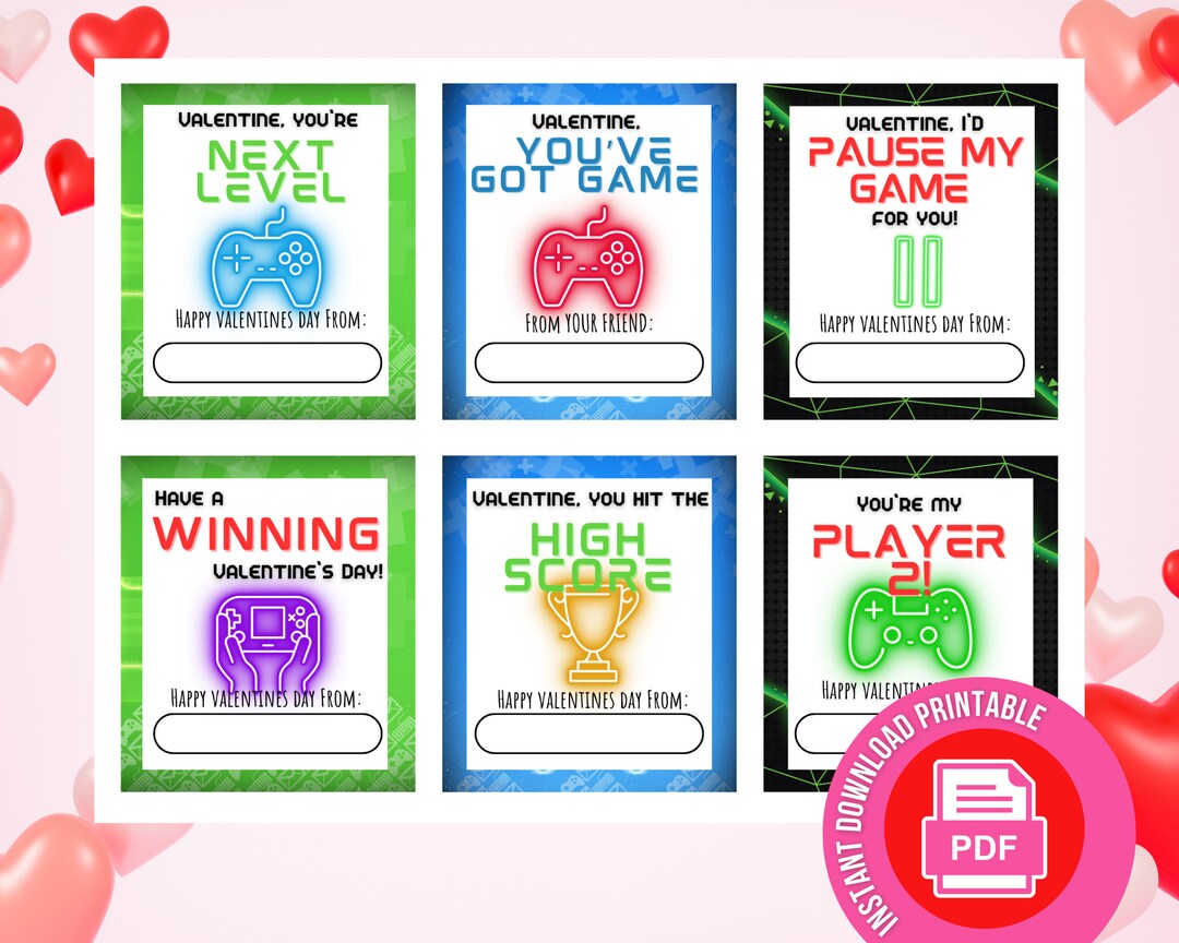 Printable Video Game Valentine Cards for Kids, School Valentines, Gamer ...