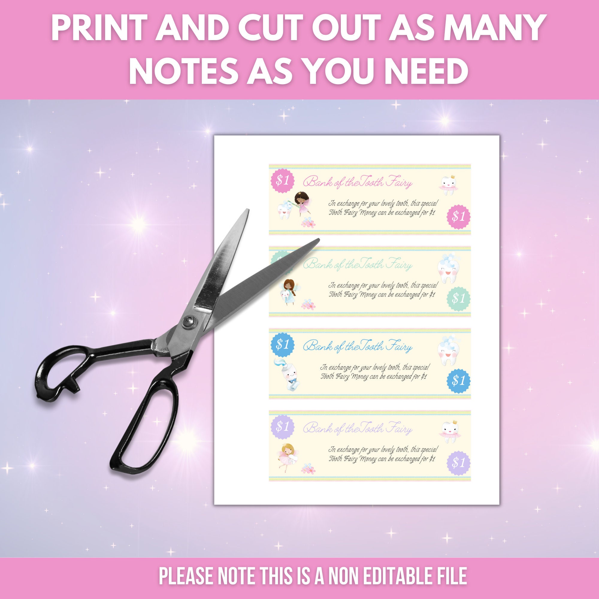 Tooth Fairy Printable Money Gift Certificate Coupon Voucher Cashless ...