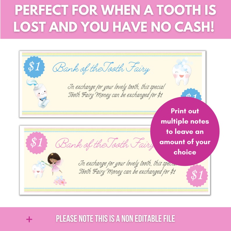 Tooth Fairy Printable Money Gift Certificate Coupon Voucher Cashless ...